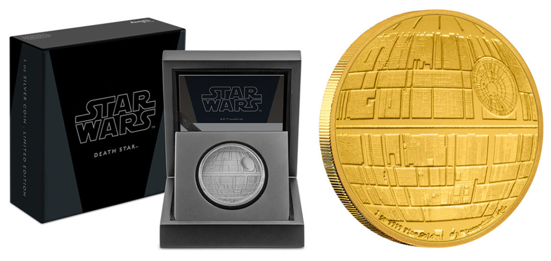Silver and Gold Death Star Coins from NZ Mint - SWNZ, Star Wars New Zealand